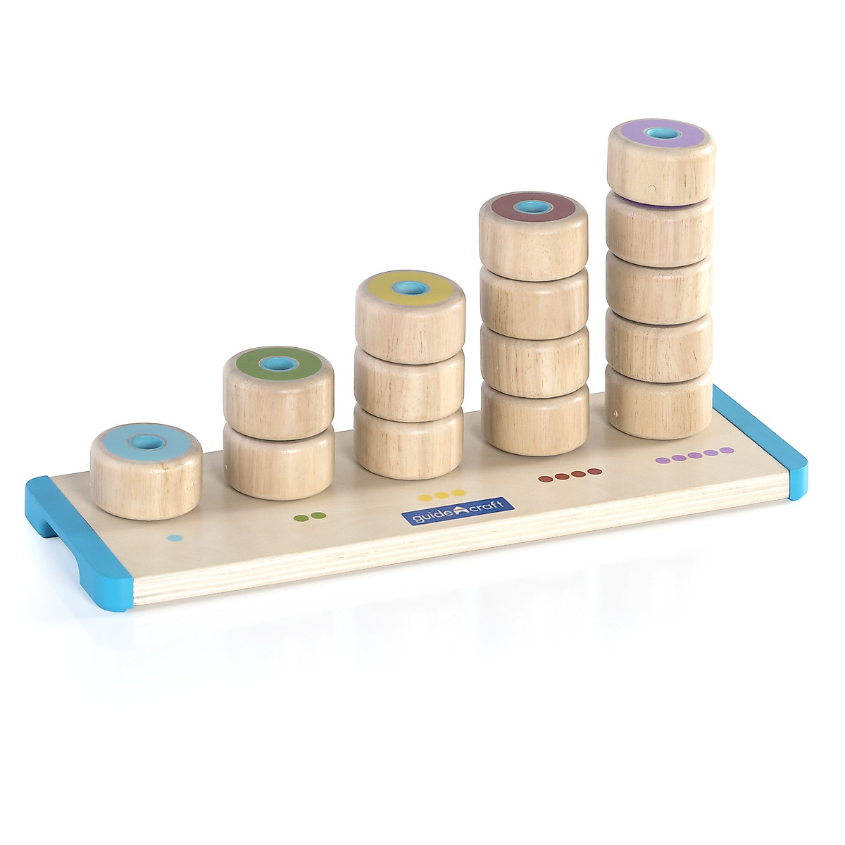 Guidecraft Count and Stack Poppers - Rubberwood Cylinders Counting and Matching Skills