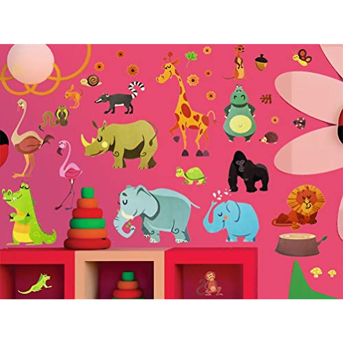 DEKOSH Jungle Animal Wall Decal Pack of Colorful Stickers for Baby Nursery Playroom - Peel & Stick Unisex Safari Theme Kids Wall Decals