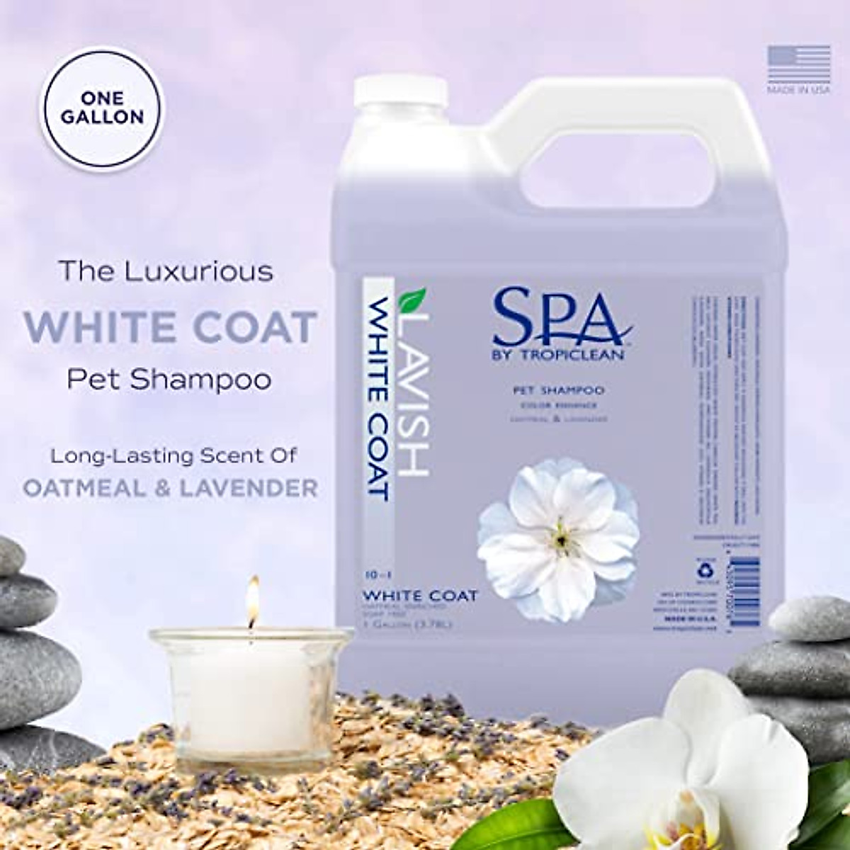 TropiClean SPA Lavish Dog Shampoo | Dog Whitening Shampoo For White Coats & All Other Coat Types | Naturally Derived Salon Grade Ingredients | Made in the USA | 1 Gallon