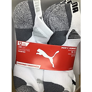 PUMA Mens No Show Low Cut Moisture Control Sport Socks (Shoe Size 7-11) - White - 12 Pack