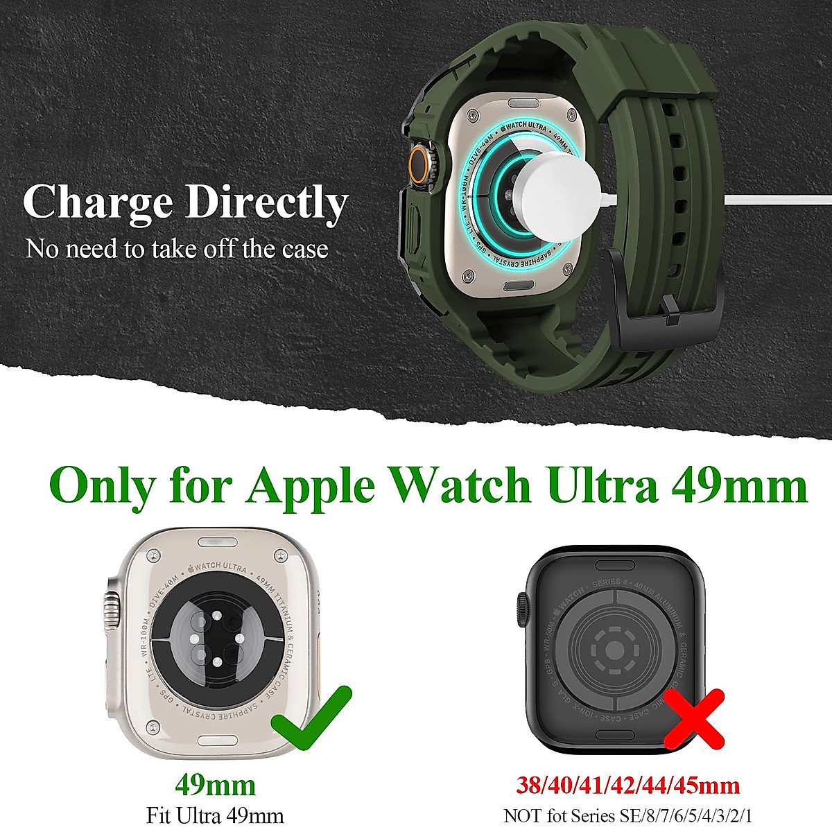 Bandiction Luxury Rugged Band with Case for Apple Watch Ultra 49mm, Protective Cover with Soft Silicone Replacement Strap