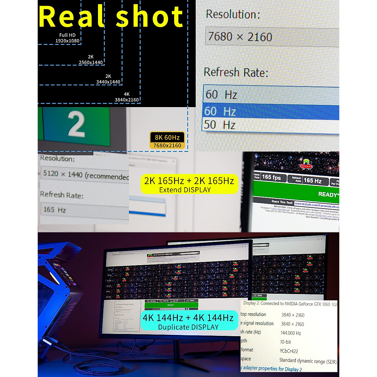 390HZ CUATU 10FT 3M Dp Displayport Cable 1.4 4K 144Hz, 2K 240HZ 280Hz to Display Port Cable 6Ft 8K UHD TV,PC Gaming Monitor VESA E-Sports HDR 10 32.4GB HDCP2.2 FREESYNC G-SYNC Expand (Silvery,10Ft)