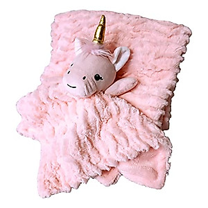 SONA G DESIGNS Deluxe Personalized Baby Security Blanket Lovey and Swaddle Blanket Set with Custom Embroidered Name for Babies Boy and Girl (Pink Unicorn with Embroidered Name)