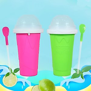 Slushie Cup Frozen Magic Cup Squeeze Cup slushy Maker Slushy Maker Cup DIY Homemade Smoothie Cups Travel Portable Double Layer Slushie Cup for Children and Family (R+G)