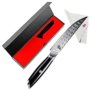 TUO Kitchen Steak Knife - 5 inch Straight Single Steak Knife - AUS-8 Japanese Steel - Full Tang G10 Handle - Falcon S Series with Gift Box