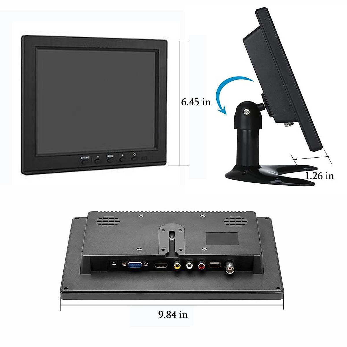 CAIRUTE Portable 10.1 inch Security Monitor 1024x600 HDMI Mini TV Screen with Built-in Dual Speakers HDMI VGA BNC USB Input for PC Gaming CCTV Surveillance