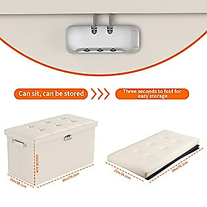 Tamfile 30 inches Folding Storage Ottoman with Lock,Fireproof Bedroom Bench with Storage,Beige Footrest with Foam Padded Seat,Ottoman Foot Rest for Bed Room,Storage Chest, Foot Rest Stool