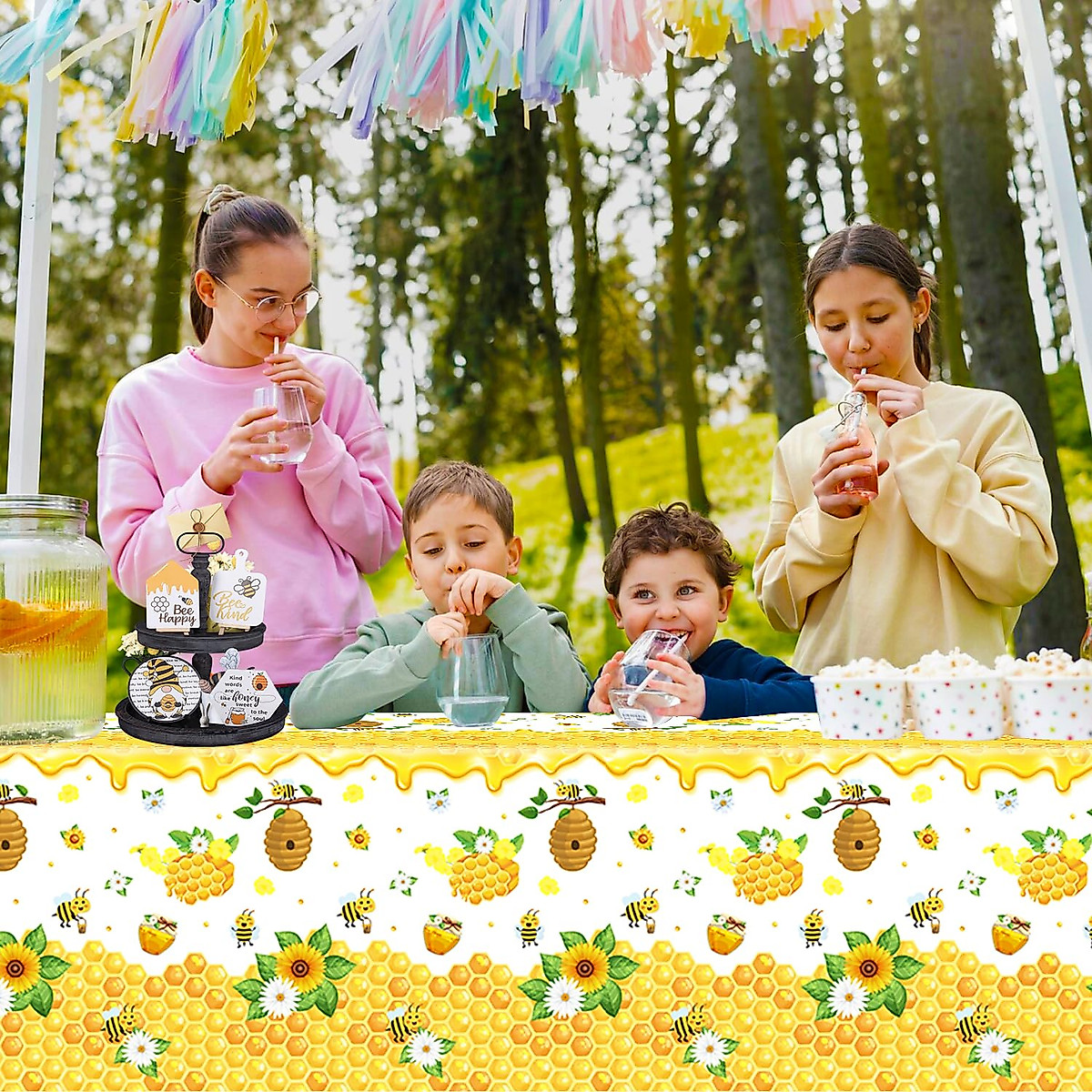 4 Pack Bee Tablecloth Happy Bee Day Tablecloths Rectangle Honey Bees Bumble Table Cover Bee Theme Party Tablecloth for Bee Baby Shower Bee Birthday Party Decorations 51 x 86 Inch