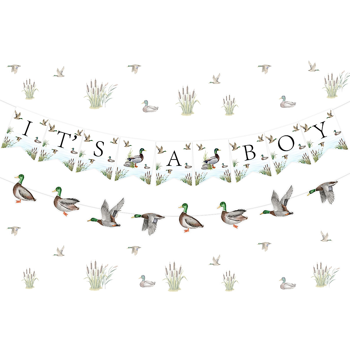 Mallard Duck Baby Shower Banner Decorations, It’s A Boy Duck Theme Rustic Garland Bunting Set Pregnancy Celebration Gender Reveal Party Supplies for Boy