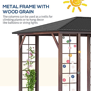 Outsunny 10' x 12' Hardtop Gazebo with Galvanized Steel Roof, Wood Grain Steel Frame, Heavy Duty Permanent Pavilion Outdoor Gazebo, for Garden, Patio, Backyard, Deck, Lawn