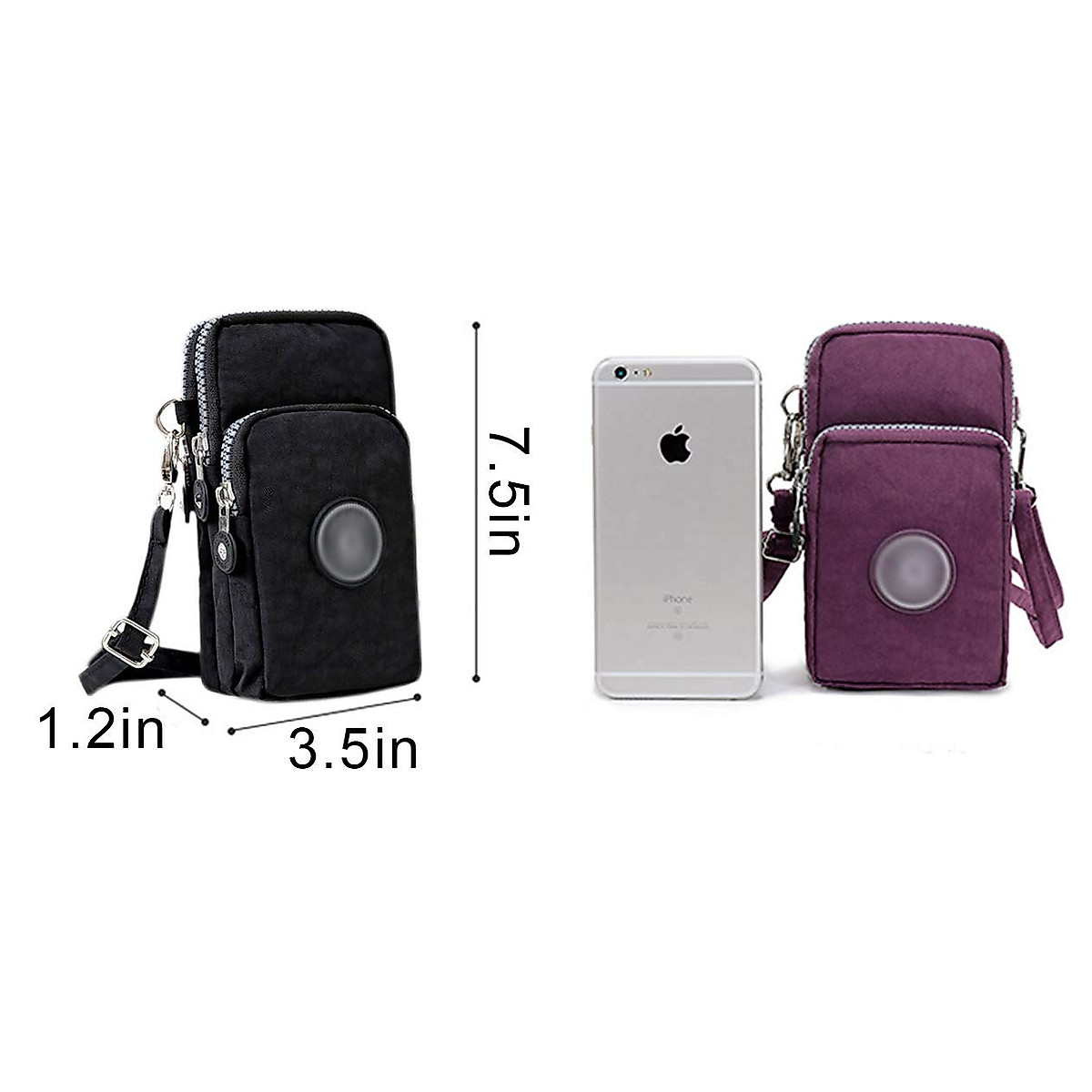 Amamcy Nylon Crossbody Cellphone Pouch Waterproof 3 Layers Unisex Phone Bag Shoulder Bag Coin Purse for Women Men
