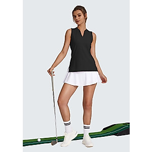 Obla Women's Sleeveless Golf Shirt V-Neck Lightweight Quick Dry Tennis Tank Tops Polo Shirts for Women(Black_L)