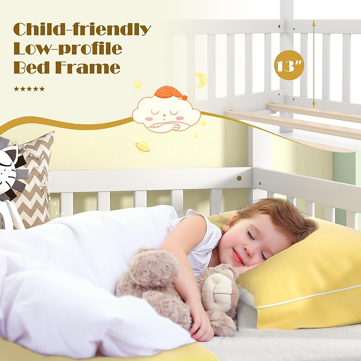 Giantex Wood House Bed for Kids, Twin to King Extendable Daybed with Roof & Fence Rails, Kids Bed for Teens, Boys & Girls, Twin Floor Day Bed, No Box Spring Needed, White