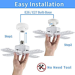 Mutois LED Garage Light, 2-Pack Garage Lights Ceiling LED Shop Light 100W Deformable Garage Lights Bulb E26/E27 6500K LED Garage Lighting, Garage Lights for Garage Workshop Basement Warehouse Barn