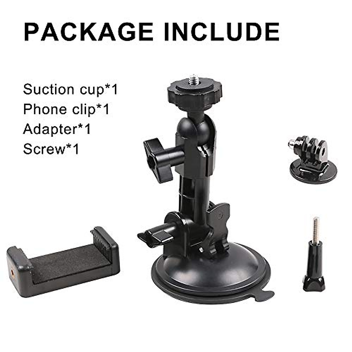 Powerful Suction Cup Camera Car Mount with Tripod Adapter and Phone Holder for GoPro Hero 11/10/9/8/7/6 Black, iPhone,DJI Osmo Action, Samsung Galaxy, Google Pixel and More (3.3 * 3.3 * 5.6in)