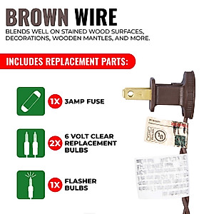 612 Vermont 20 Clear Mini Christmas String Lights on Brown Wire Cord, UL Approved for Indoor Use Only, 5 Foot of Lighted Length, 6 Foot of Total Length