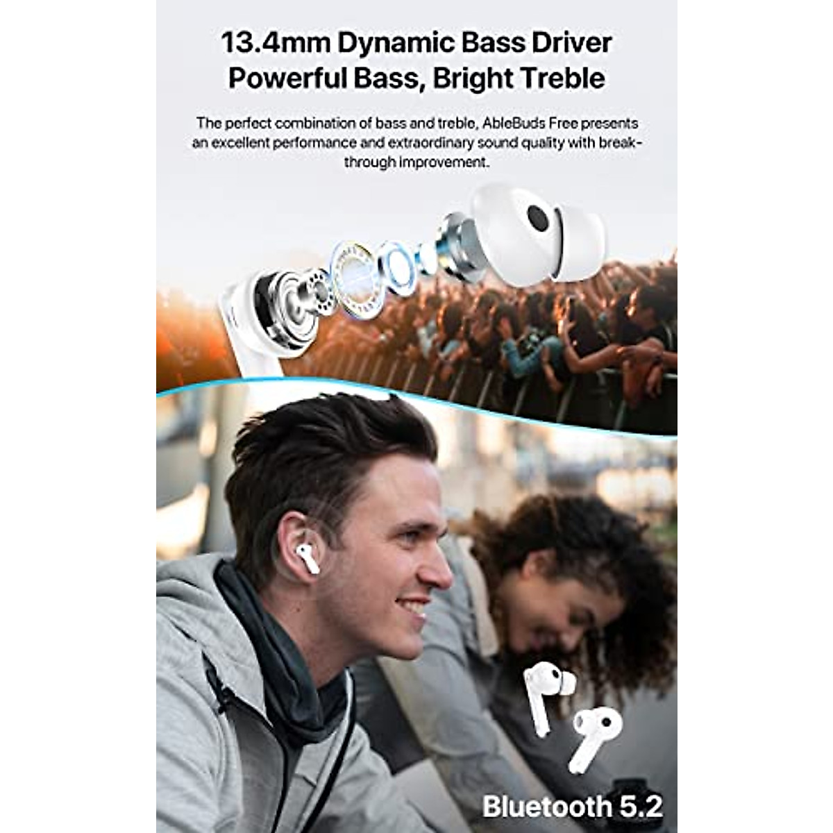 UMIDIGI Wireless Earbuds, AbleBuds Free Earphone Bluetooth Headphones Touch Control Bluetooth 5.2 in-Ear 3 Microphones Call Noise Canceling IP55 Waterproof Bluetooth Earbuds