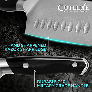 Cutluxe Shinobi Santoku Knife, Damascus Chopping Knife – 7" Japanese Blade, AUS-10 Steel – Razor Sharp Blade, Full Tang, Ergonomic G10 Handle Design