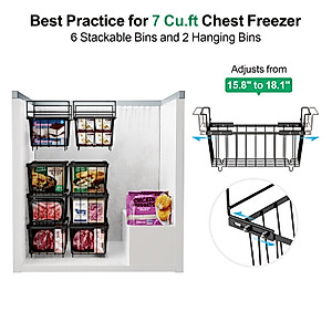 iSPECLE Freezer Organizer Bins - Fit 7 Cu.Ft Chest Freezer, Expand from 15.8" to 18.1" (L) Deep Freezer Organizer Bins, 2 Pack Small Hanging Freezer Baskets for Chest Freezer, Black