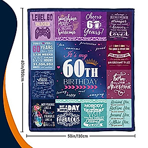 60th Birthday Gifts for Women Blanket 60x50in, 60th Birthday Gifts for Her, 60th Birthday Decorations for Women, 60 Year Old Birthday Gifts for Women Sister Wife Mom Grandma Soft Warm Throw Blanket