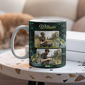 White Ceramic Coffee Mug Photo Mugs Personalized Picture Custom Name Fisherman Retirement Gifts For Men Fathers Day Dad Fishing Novelty Tea Cup Table Desk Accessories 11 And 15 Oz