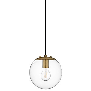 Linea di Liara Sferra Modern Large Glass Pendant Light Kitchen Island Brass Pendant Lighting Clear Glass Globe Pendant Light Mid Century Hanging Light Fixture, LED Bulb Included, UL Listed