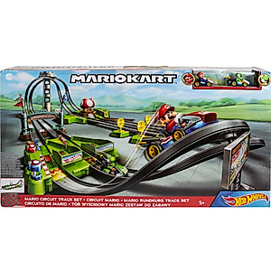 Hot Wheels Mario Kart Circuit Track Set & 2 Toy Vehicles, Racing Playset Includes Booster, Plus Mario & Yoshi Karts (Amazon Exclusive)
