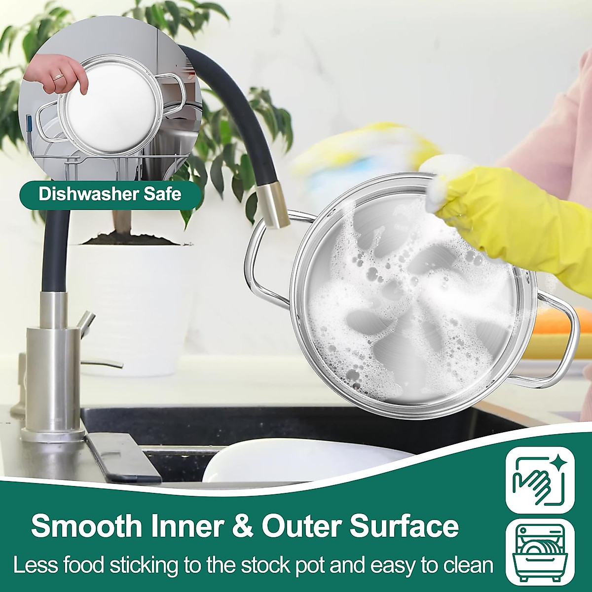 TeamFar 5 QT Stock Pot, Tri-ply Bottom Stainless Steel Stockpot Cooking Soup Pasta Pot with Lid for Gas/Induction/Electric Stoves, Non-toxic & Heavy Duty, Double Handles & Dishwasher Safe