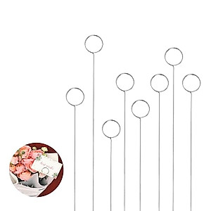 Floral Card Holder Picks,Flower Card Holder Stick Metal Flower Picks,Picture Holders for Centerpiece 40pcs for Wedding Party Bouquet,Birthday Photo Arrangement Round Silver