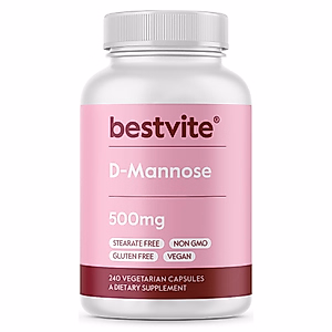 BESTVITE D-Mannose 500mg (240 Vegetarian Capsules) - No Stearates - No Fillers - Vegan - Non GMO - Gluten Free - Corn Free