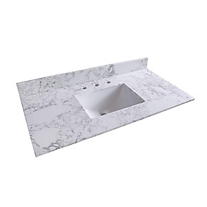 DNYN 43''x22''Inch Bathroom Stone Vanity Top Engineered Marble Color with Rectangle Undermount Ceramic Sink and 3 Faucet Hole with Backsplash（Not Included Cabinet, White