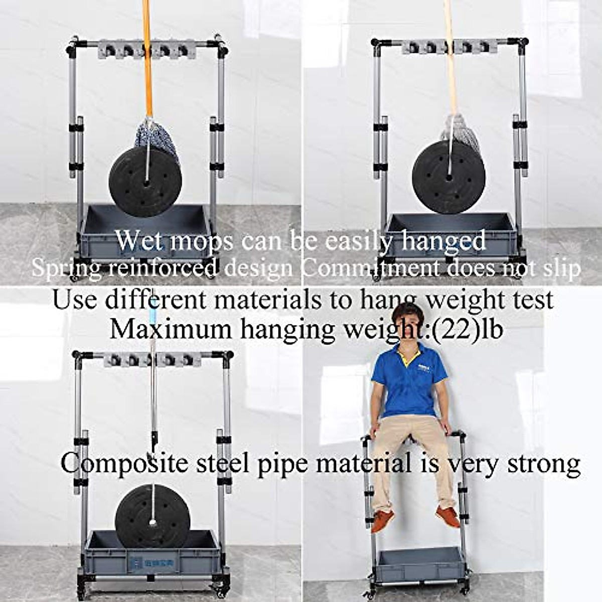 QTJH Broom and Mop Holder Put Wet Mops Movable Floor-Mounted Mop Rack Floor Standing Cleaning Tool Cart Storage for Garden Garage Schools, Hospitals, Factories, Hotels,Property Companies