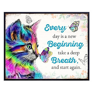 Cute Cat Wall Art - Cat Themed Gifts - Cat Lady Gift for Women Woman Girl - Cat Lover Motivational poster - Cat Room Decor - Shabby chic Cat Poster - Inspiration Butterflies Wall Decor - UNFRAMED 8x10