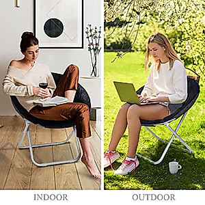 SUPER DEAL Folding Saucer Chair, Adults Kids Portable Faux Fur Saucer Chair for Living Room Dorm Room Apartment, Black