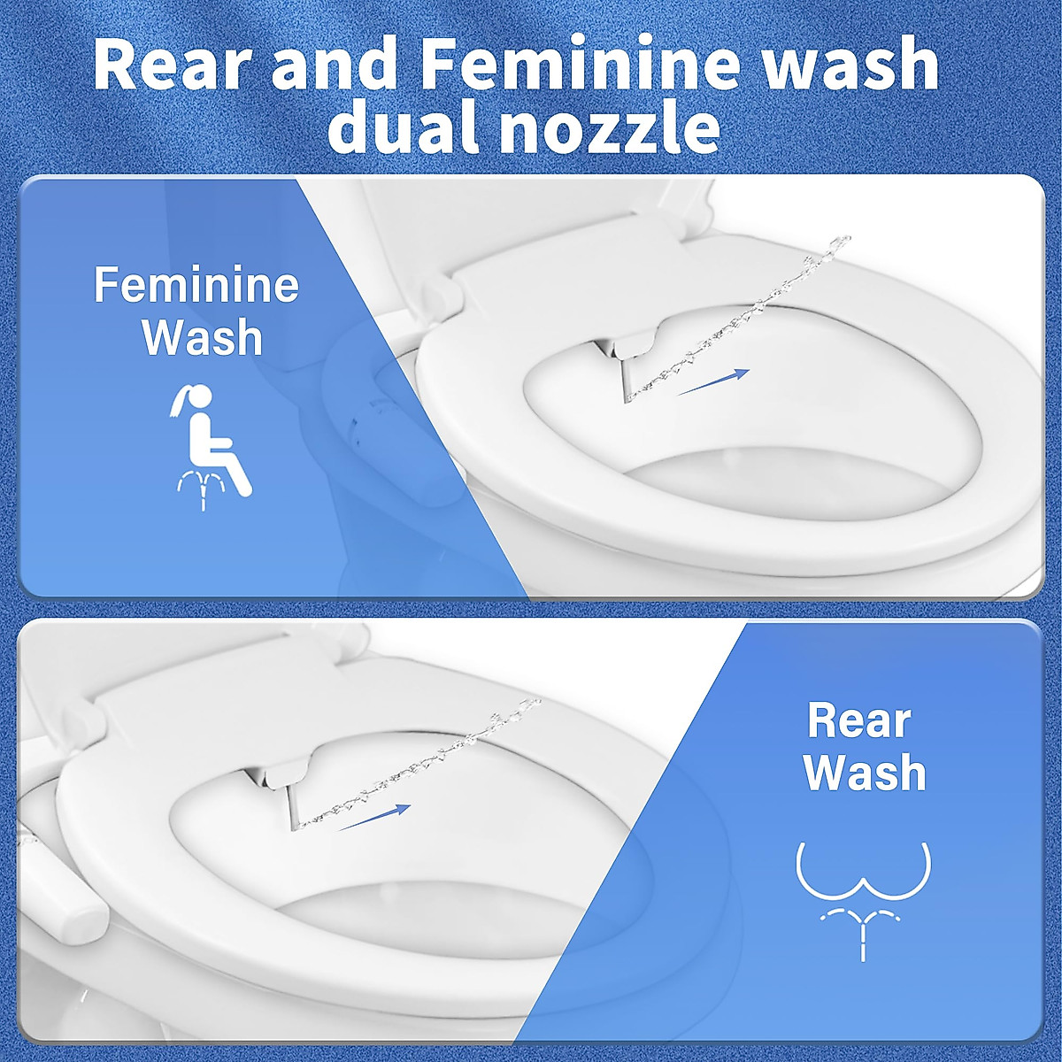 Jecatiy Round Non-Electric Bidet Toilet Seat, Ambient Water Temperature,Fits Round Toilets, Rear and Feminine Wash, Adjustment Water Pressure, Dual Nozzles Self-Cleaning - Easy Installation