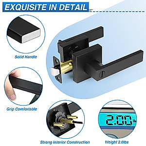Plustool 6 Pack Matte Black Door Handles, Keyless Interior Door Knobs, Privacy Door Lever Locksets for Bedroom Bathroom, Heavy Duty Square Door Lock (2.0lb), Reversible for Left&Right Handled Doors