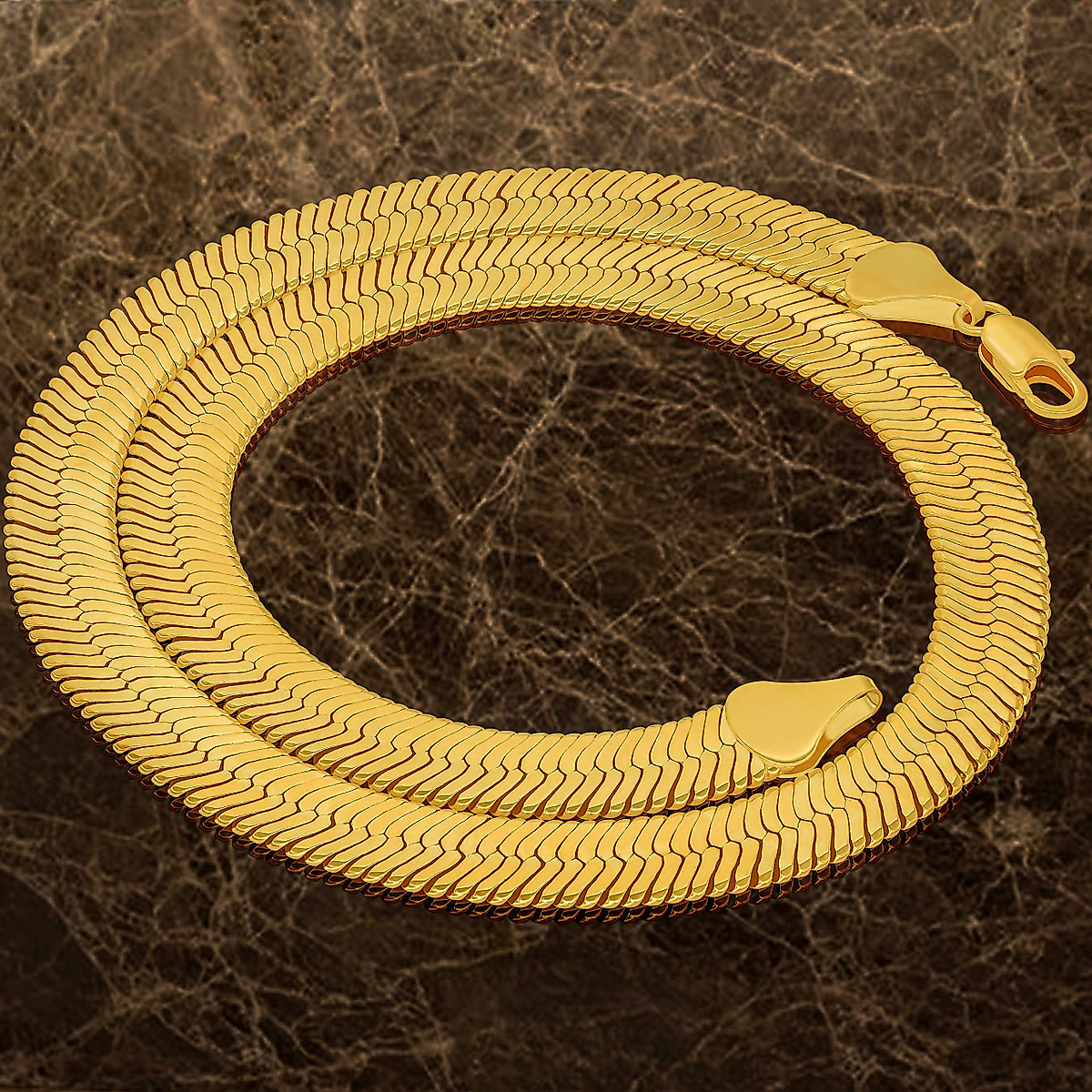 LIFETIME JEWELRY 11mm Flexible Herringbone Chain Necklace 24k Real Gold Plated (20 inches, Gold)