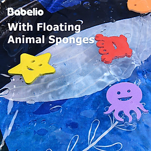 Babelio Baby Gym Mat & Tummy Time Water Mat 2 in 1, 3 Different Assembly Methods, 6 Activity Play Mat Toys, Sensory Development and Fun Experience for Infant, 33.5" x 33.5"