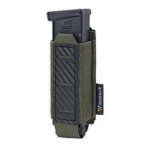 IDOGEAR Pistol Mag Pouch 9mm Magazine Pouches MOLLE Holder with Carbon Fiber Patterned PP Plate Construction Single Magazines Carrier(Ranger Green)