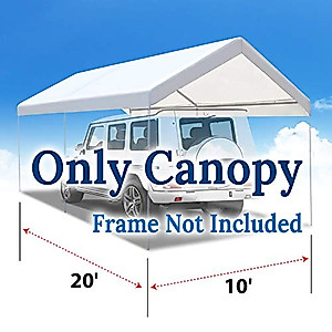BenefitUSA 10'x20' Carport Replacement Top Cover for Garage Shelter with Cable Ties, White (Frame Not Included)