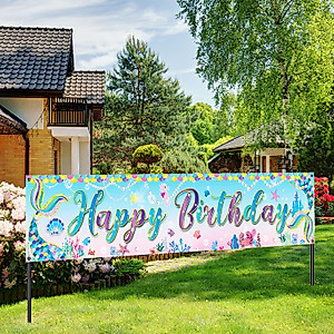 Tatuo Mermaid Banner Mermaid Happy Birthday Banner Under the Sea Girls Princess Party Decorations Background Photo Large Mermaid Glitter Banner for Birthday Party Supplies
