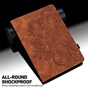 Fire HD 8 8th/7th/6th Generation Case, UGOcase Embossed Pattern PU Leather Multi-Angle Folio Stand Cover Case with Elastic Band Stylus Loop for Amazon Kindle Fire HD 8 2016/2017/2018 Release, Brown