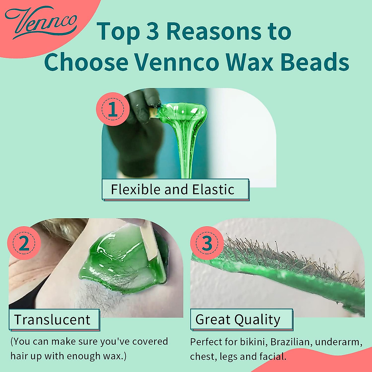 Vennco Waxing Kit, Wax Warmer Kit for Coarse Hair Removal, Hard Wax Kit with 14oz Wax Beads for Bikini Brazilian Legs Armpit Face Full Body for Women Man