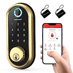Smart Lock, Fingerprint Smart Deadbolt Lock, 5-in-1 Keyless Entry Door Lock with Bluetooth and Keypad, Door Lock Featuring Auto-Lock, Compatible with Alexa, Google Assistant for Home Hotel Apartment