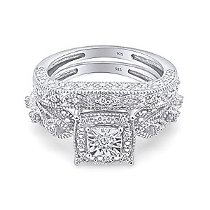 1/5 Carat Round Cut White Natural Diamond Cascading Engagement Bridal Ring Set Jewelry For Women In 14k Gold Over Sterling Silver (0.20 Cttw, Color- I-J, Clarity- I2-I3), Metal, Diamond