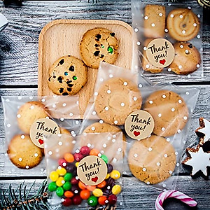 JESTAR 200 PCS Self Adhesive Cookie Bags Christmas Treat Bags, 3.94"x 3.94" Cellophane Bags Individual Cookie Bags with Thank You Stickers White Polka Dot Bags for Party Favors Gift Giving Candy