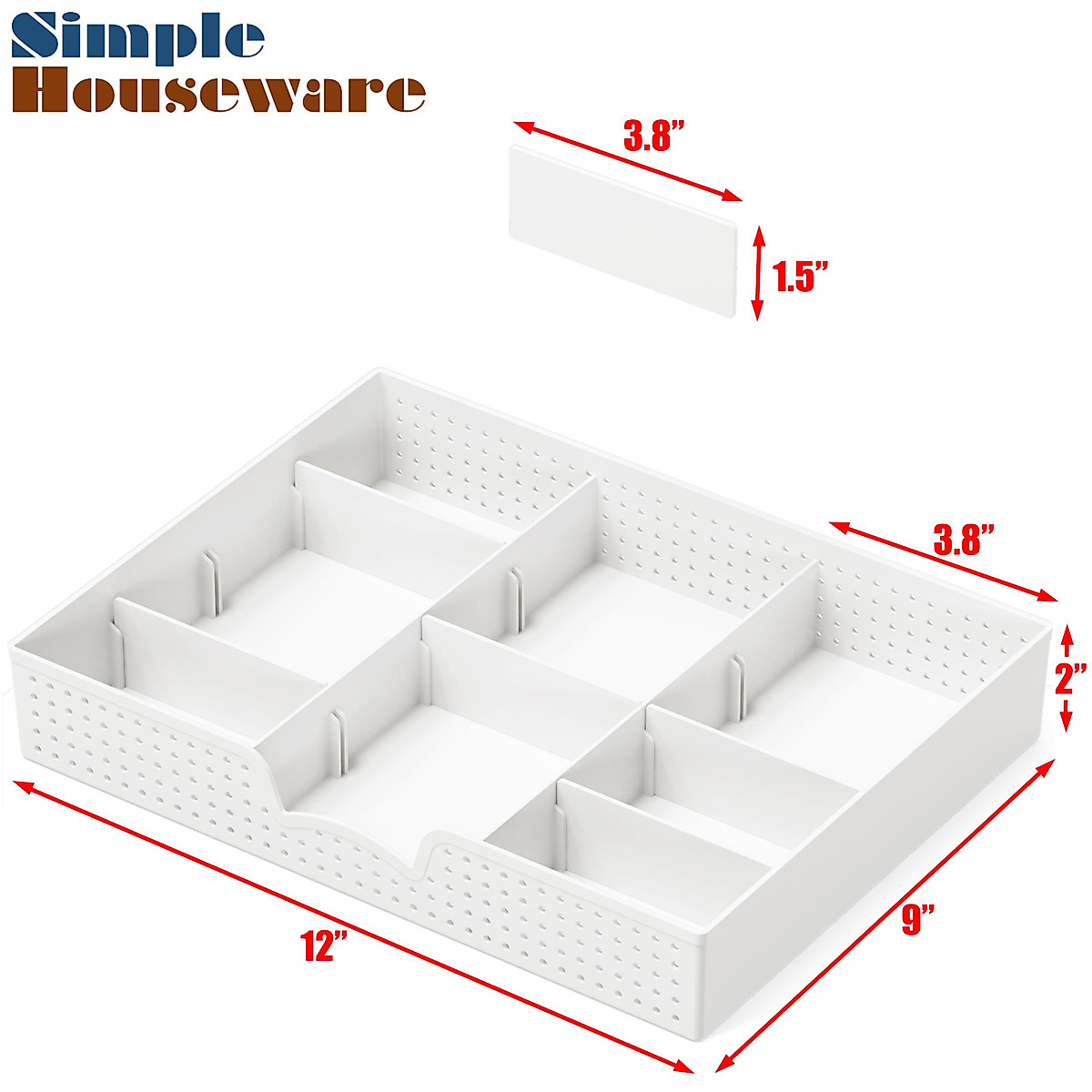 Simple Houseware Drawer Organizer Tray with 9 Adjustable Compartments, White