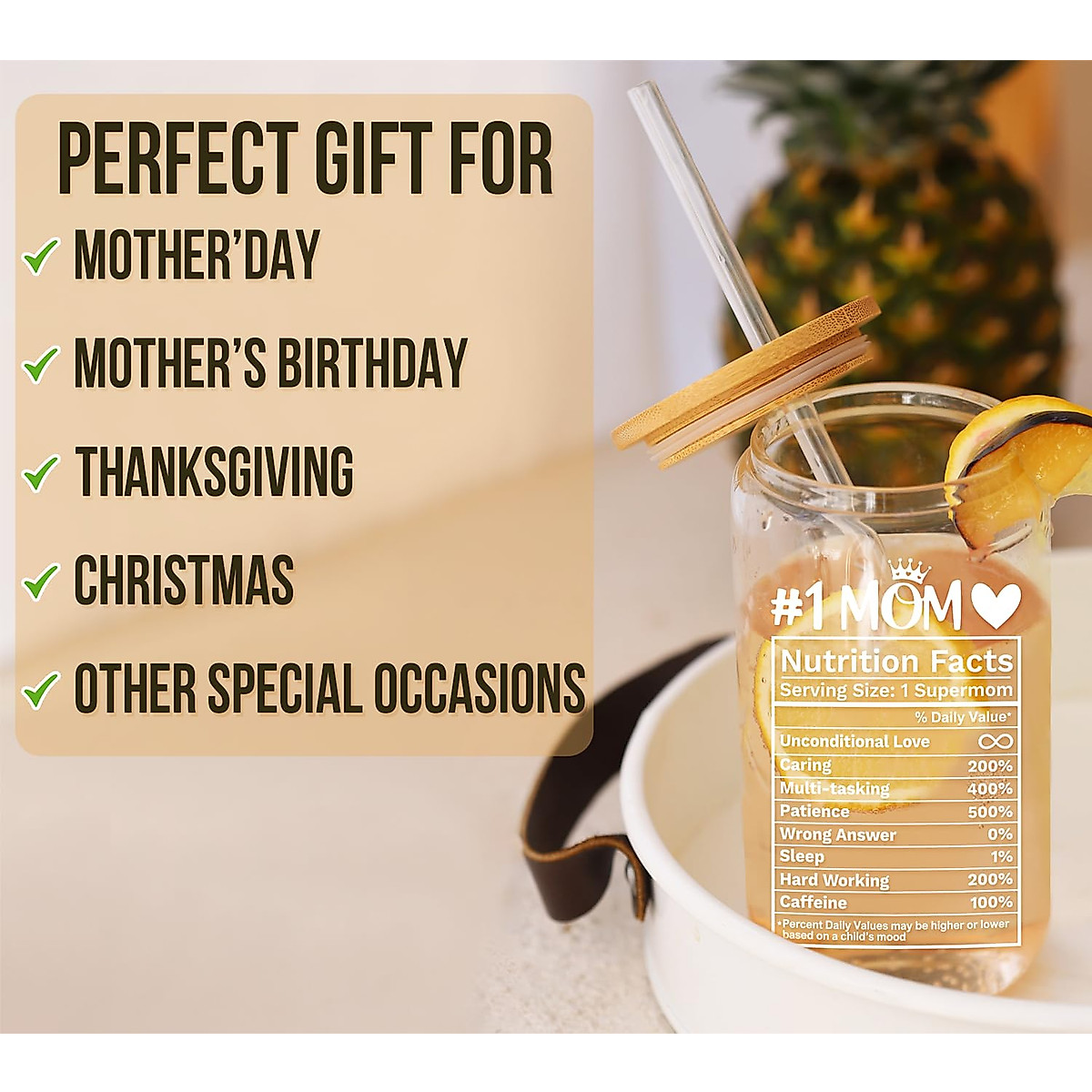 Mothers Day Gifts for Mom from Daughter, Son, Kids, Husband - Mom Gifts for Wife - Birthday Present for Mom, Mama Gifts, Mother Gifts - New Mom, First Time, Bonus MomGift Ideas - 16oz Can Glass Cup