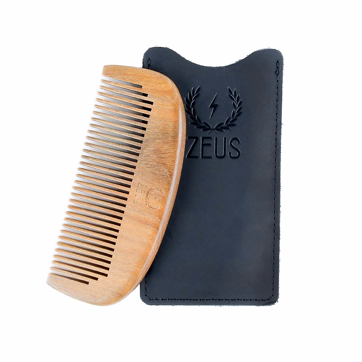 ZEUS Sandalwood Beard Comb, Natural Wooden Beard Comb with Leather Sheath for Men, Travel Friendly Beard Comb (S31)