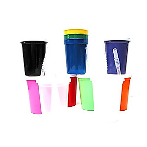 Talisman, Small Plastic Drinking Glasses, Lids and Straws, 12 Ounce, 12 Pack, Mix Colors